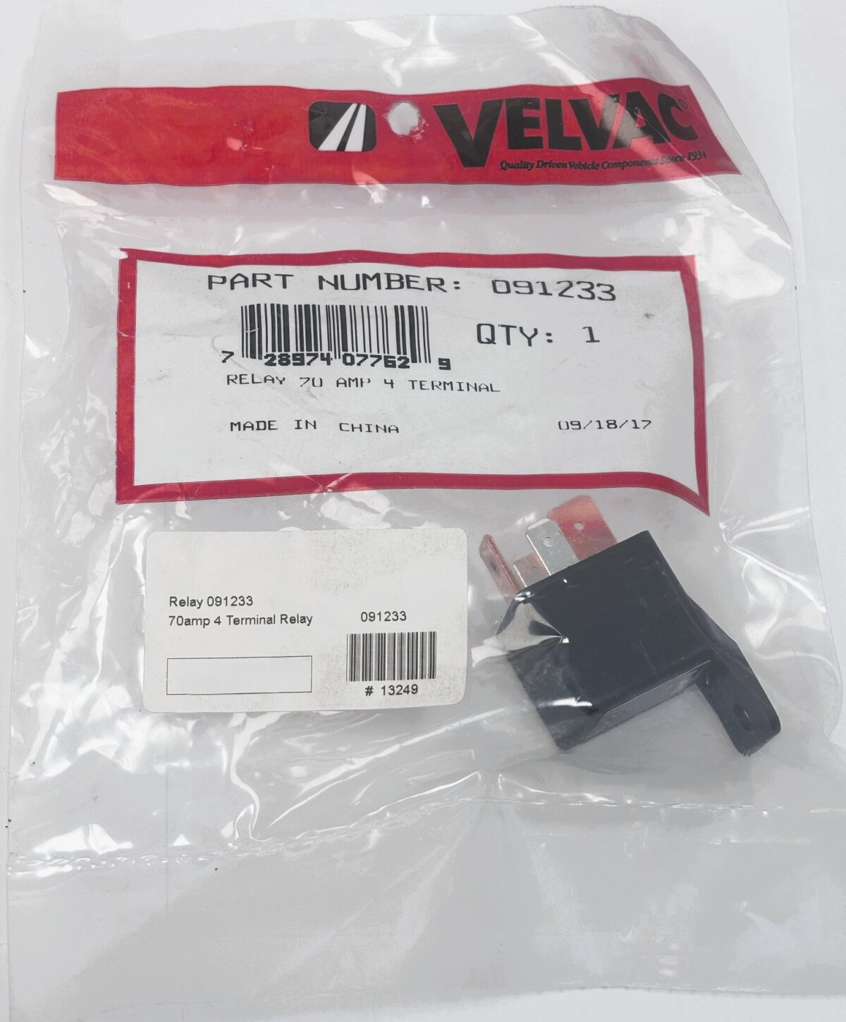 091233 Relay 70 Amp 4 Terminal Velvac - Space Coast Group